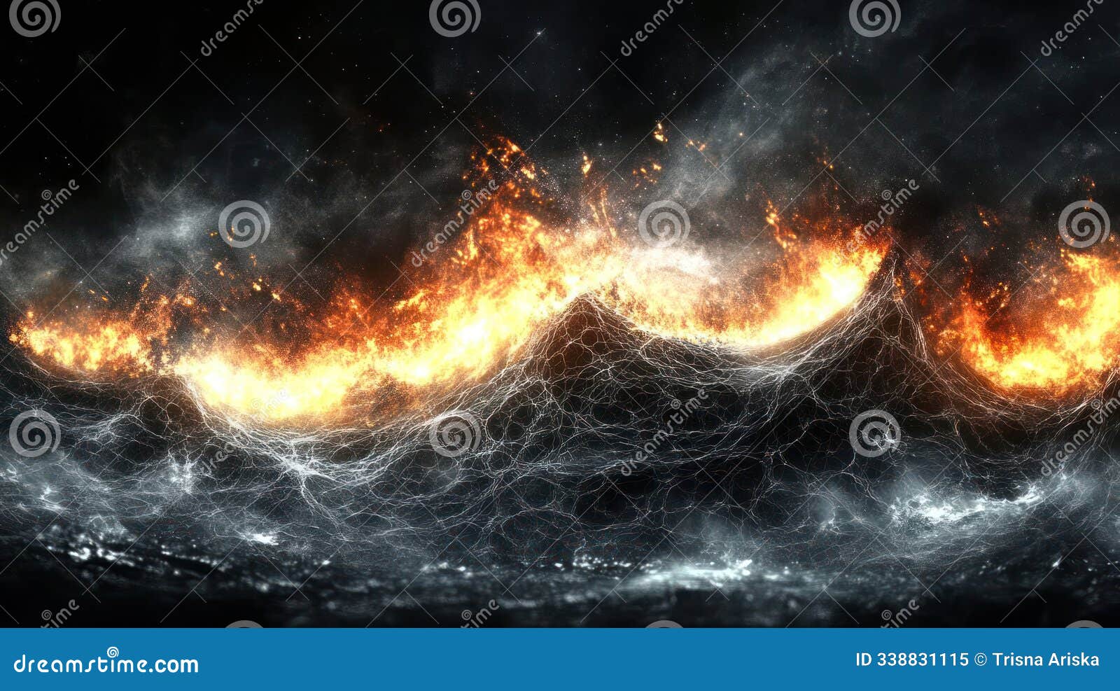 A Fiery Ocean Wave with Flames and Dark Water, Creating a Dramatic ...