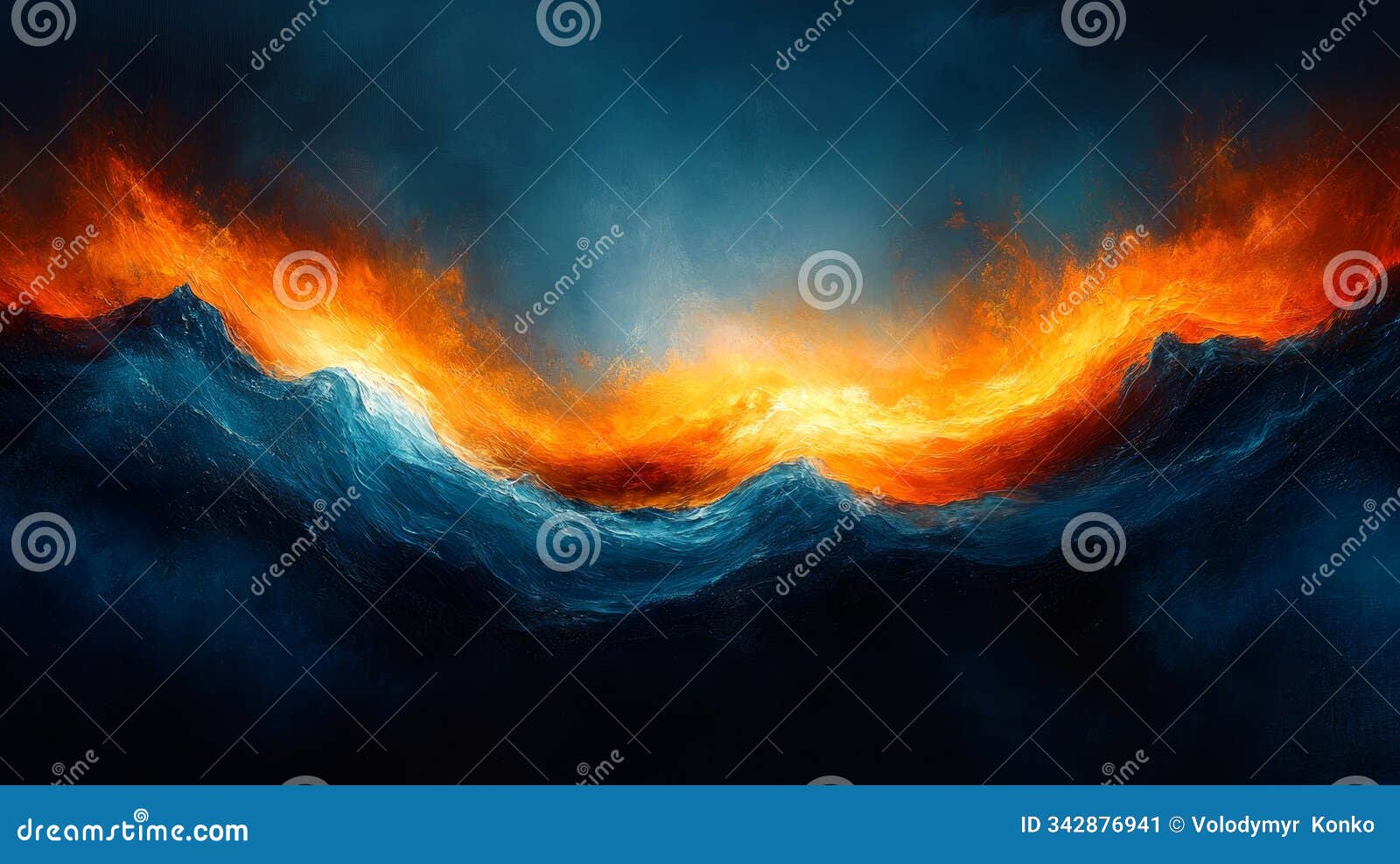 Fiery Ocean Waves Painting with Intense Colors Stock Image - Image of ...