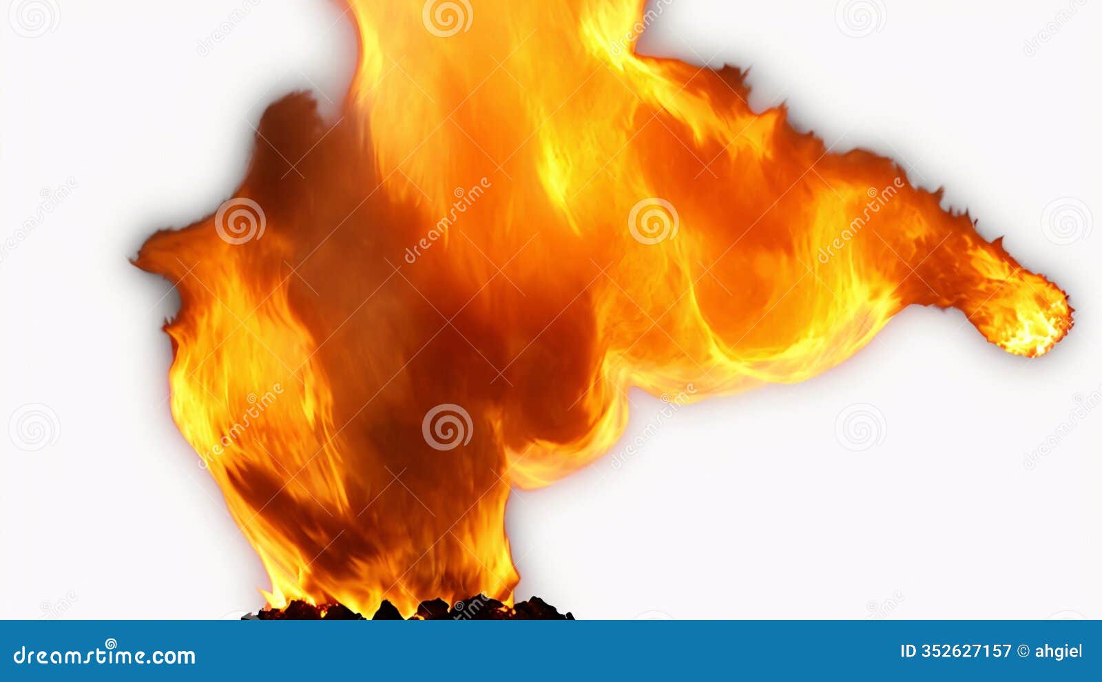 A Fiery Orange Flame Erupts Upwards from a Bed of Embers Against a ...