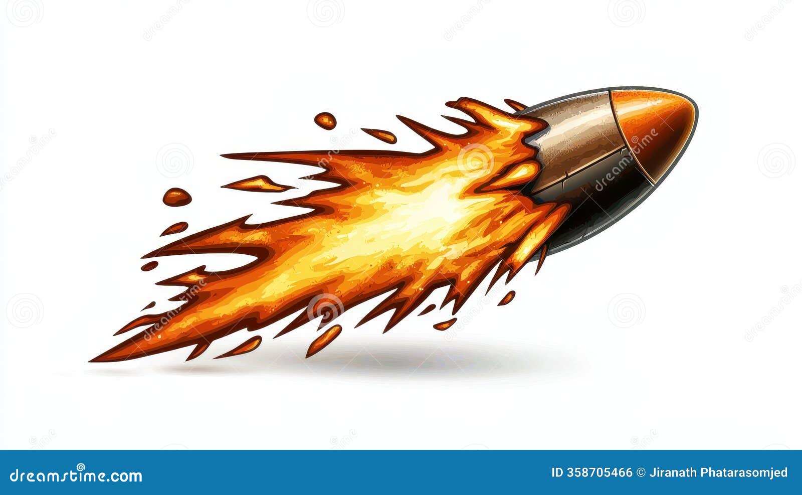 Fiery Orange Meteor with Dynamic Flames Against White Background ...