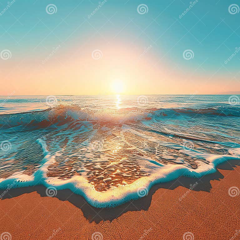 Fiery Orange Sun Sinks Below the Calm Horizon Stock Illustration ...