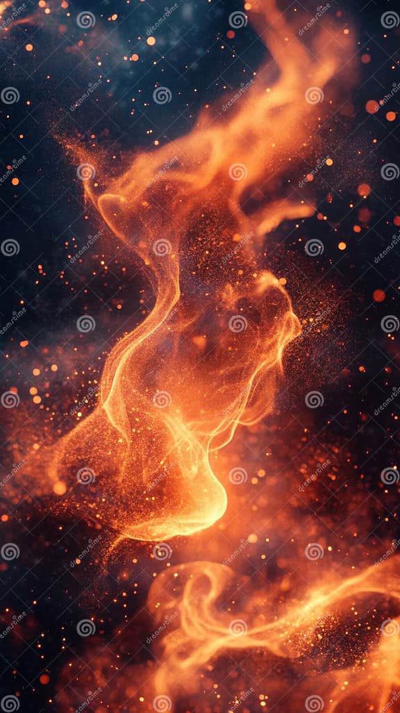 Fiery Particles Dance and Glow, Abstract Energy Flows Dynamically with Cosmic Theme Stock ...