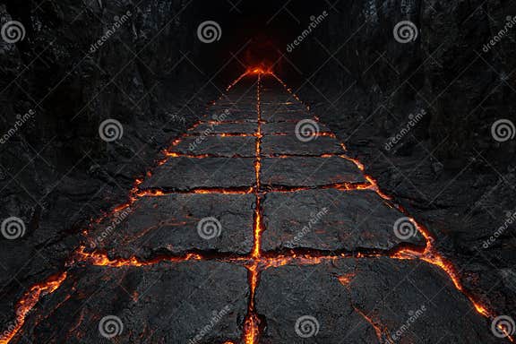 Fiery Path through Dark Cave Stock Illustration - Illustration of ...