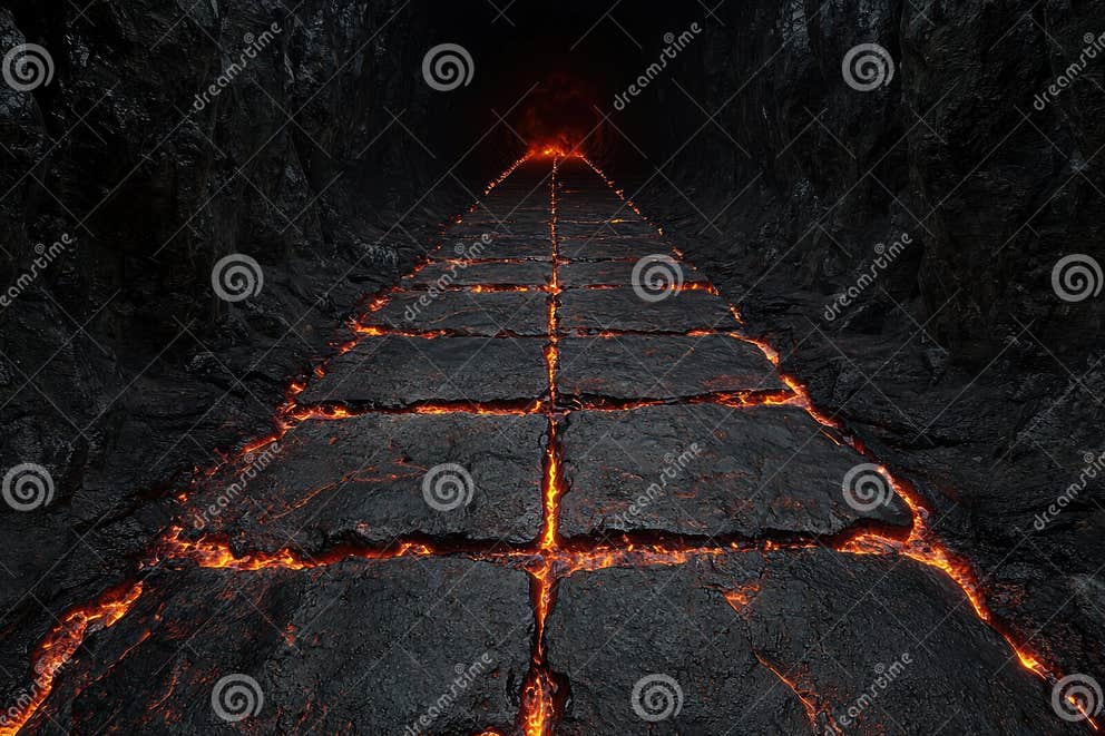 Fiery Path through Dark Cave Stock Illustration - Illustration of ...