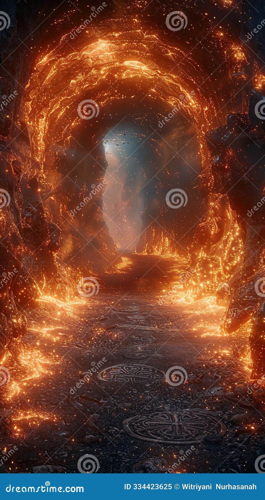 Fiery Path Through A Mystical Cave Royalty-Free Stock Photography ...