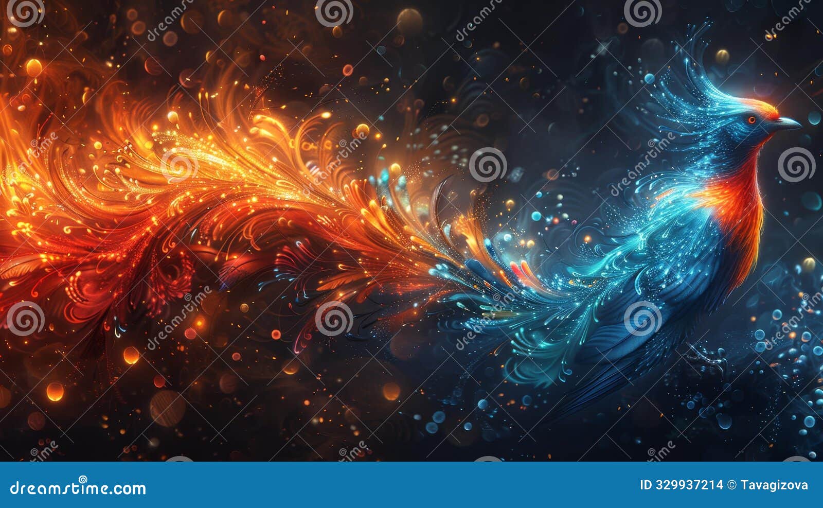 Fiery Phoenix Bird with Glowing Tail - Generative Ai Stock Illustration ...
