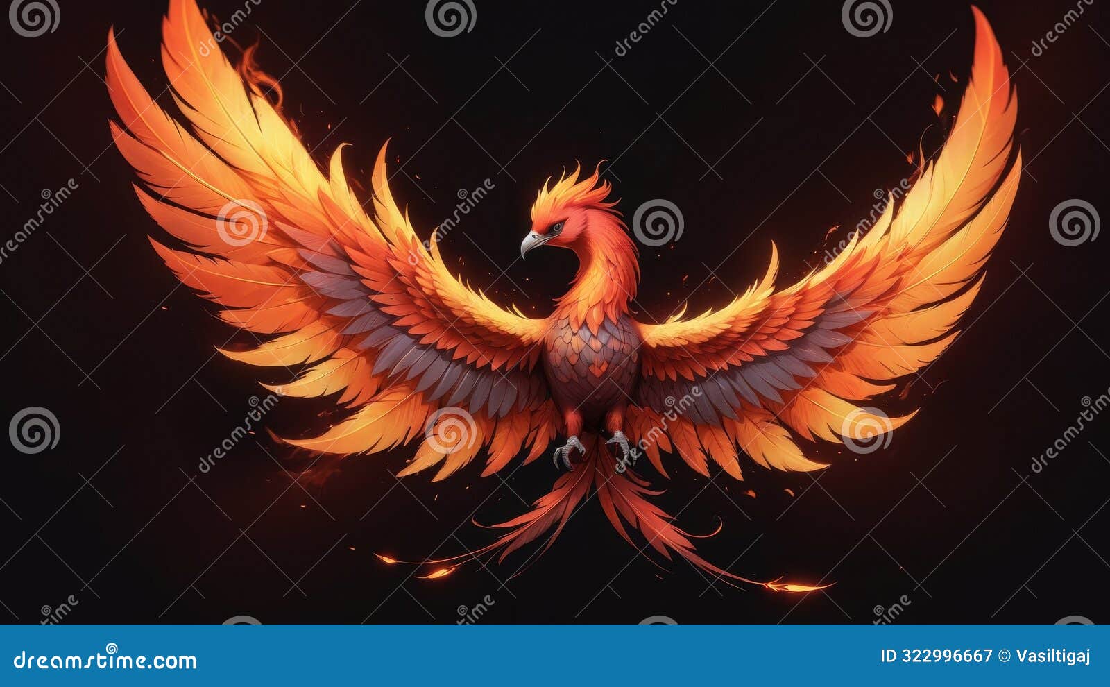 Fiery Phoenix in Flight stock illustration. Illustration of magical ...