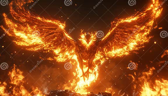 A Fiery Phoenix Rises from Ashes in a Dramatic Display of Flames and ...