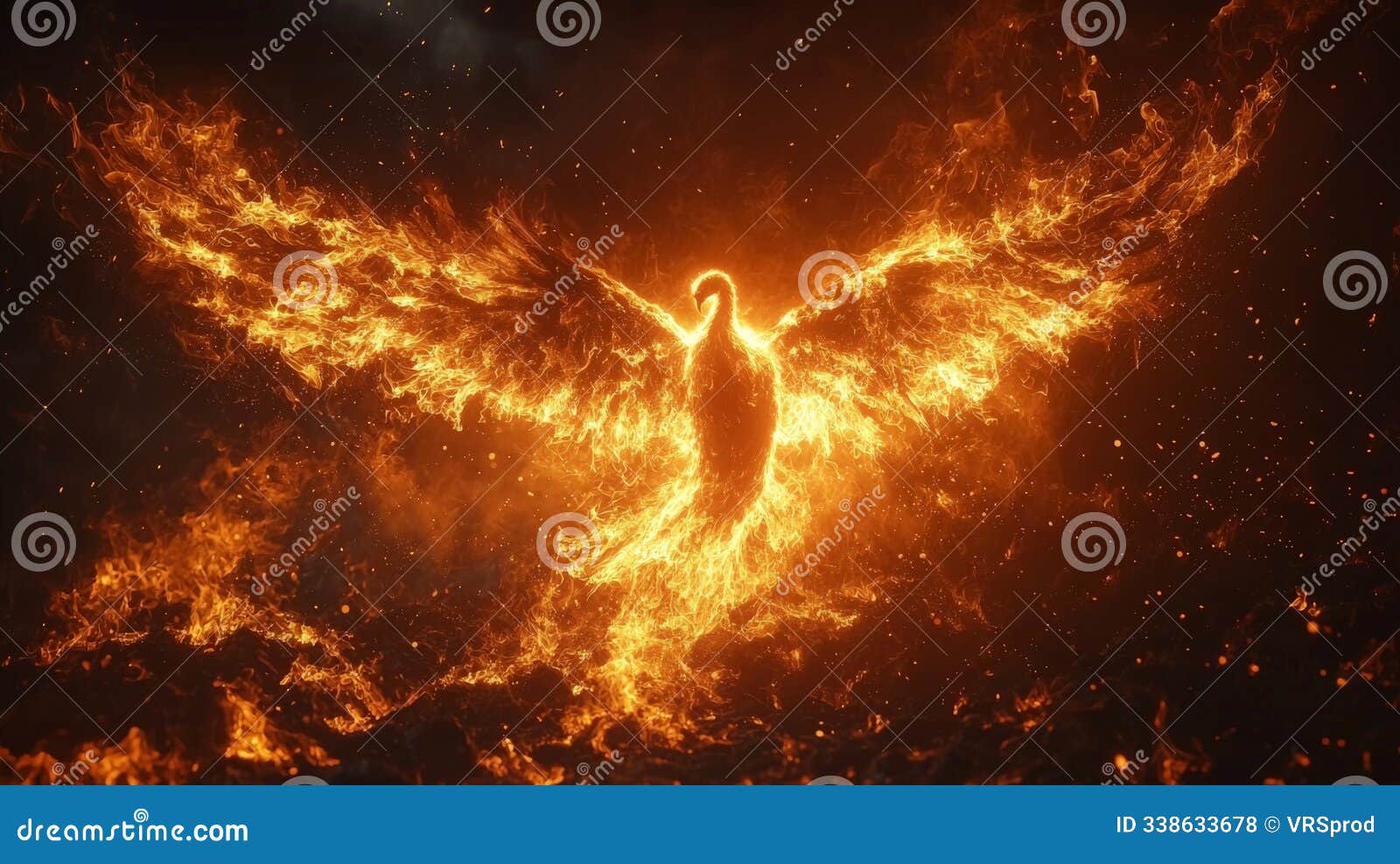 Fiery Phoenix Rising from the Flames in a Dramatic Burst of Light Stock ...