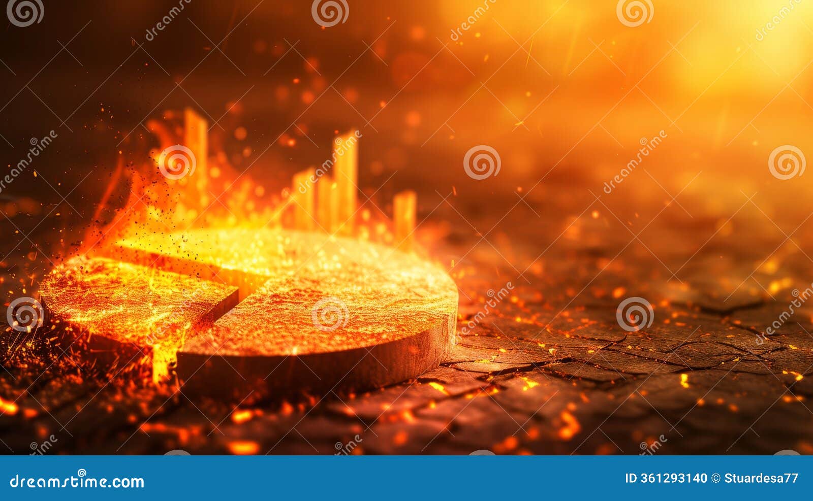 Fiery Pie Chart on Cracked Ground Representing Crisis Data Stock Photo ...