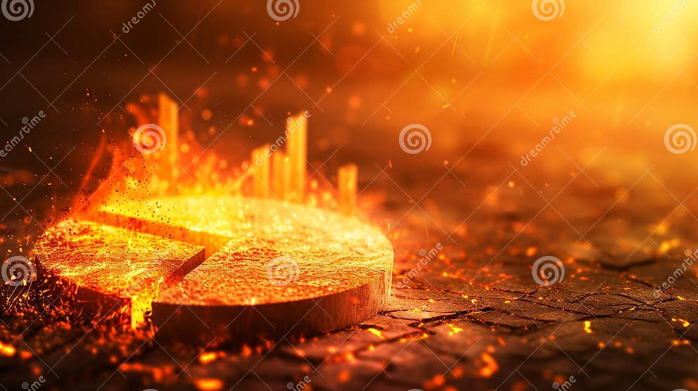 Fiery Pie Chart on Cracked Ground Representing Crisis Data Stock Photo ...