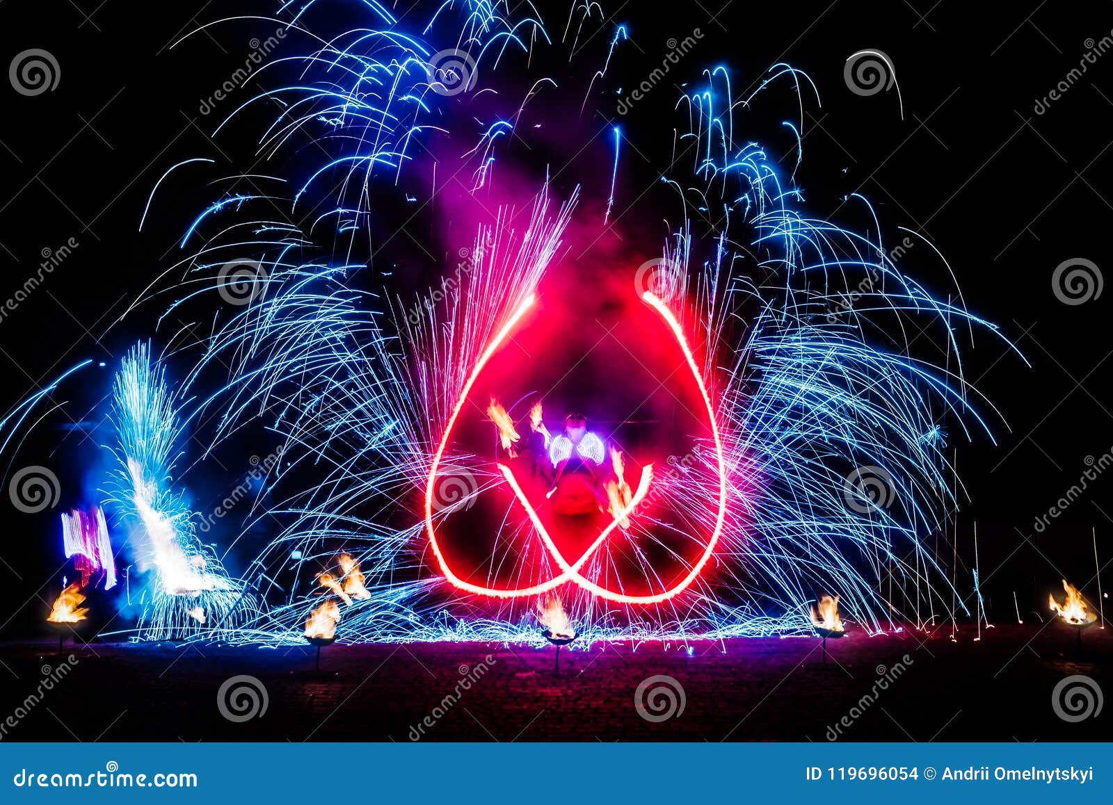 Fiery Pieces of a Fire Show Editorial Stock Image - Image of night ...