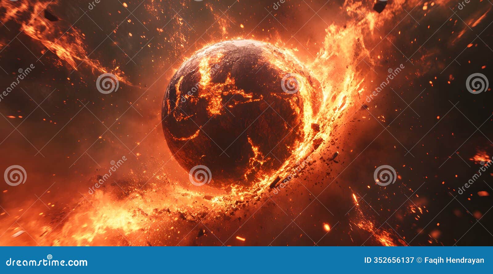 Fiery Planet Destruction: Cosmic Inferno Stock Illustration ...