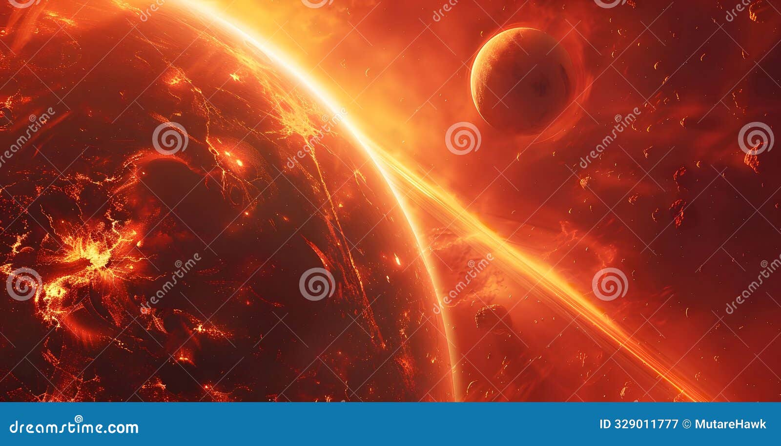 Fiery Planet Texture With Blue Energy Bursts Panorama Map Stock ...