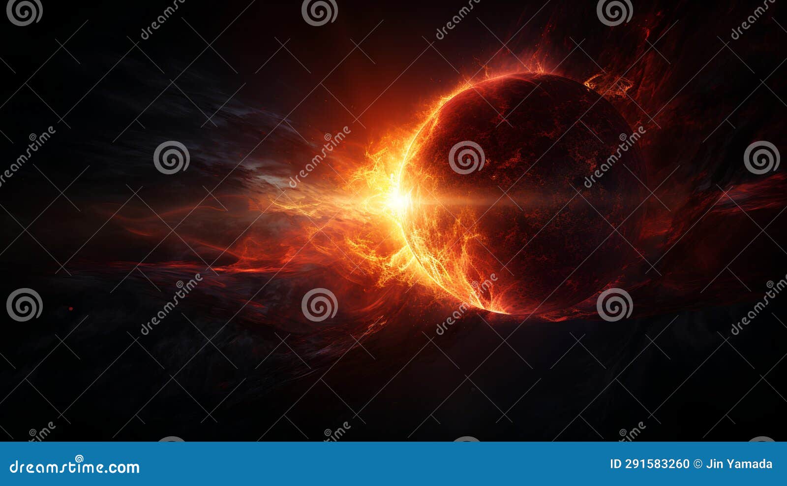 Fiery Planet in Space, Computer Generated Abstract Background, 3D ...