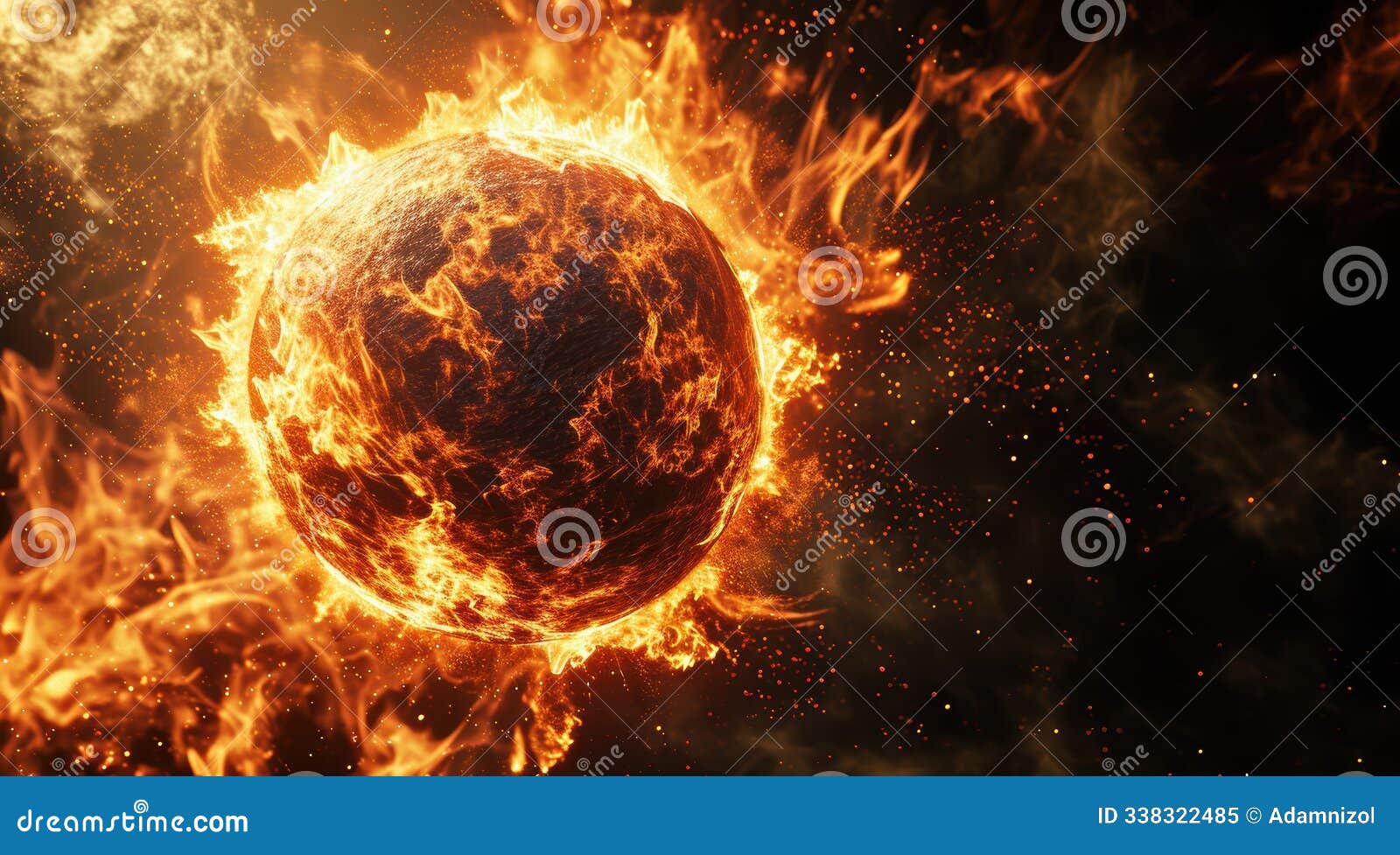 A Fiery Planet Earth Engulfed In Flames And Solar Flares, Depicting A ...