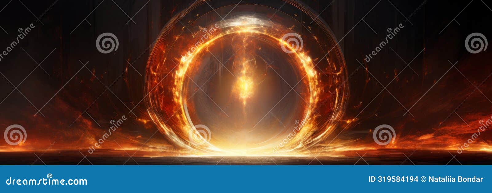 Fiery Portal, Burning Circle of Fire in Mystical Dimensional Gateway ...