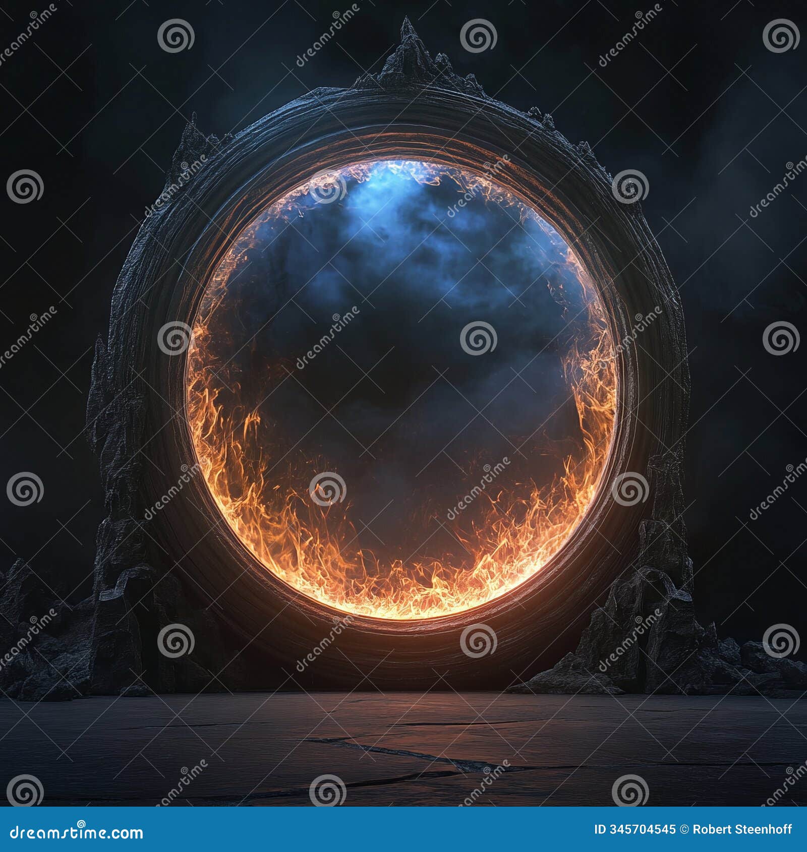 A Fiery Portal in a Dark, Mysterious Setting. Stock Illustration ...