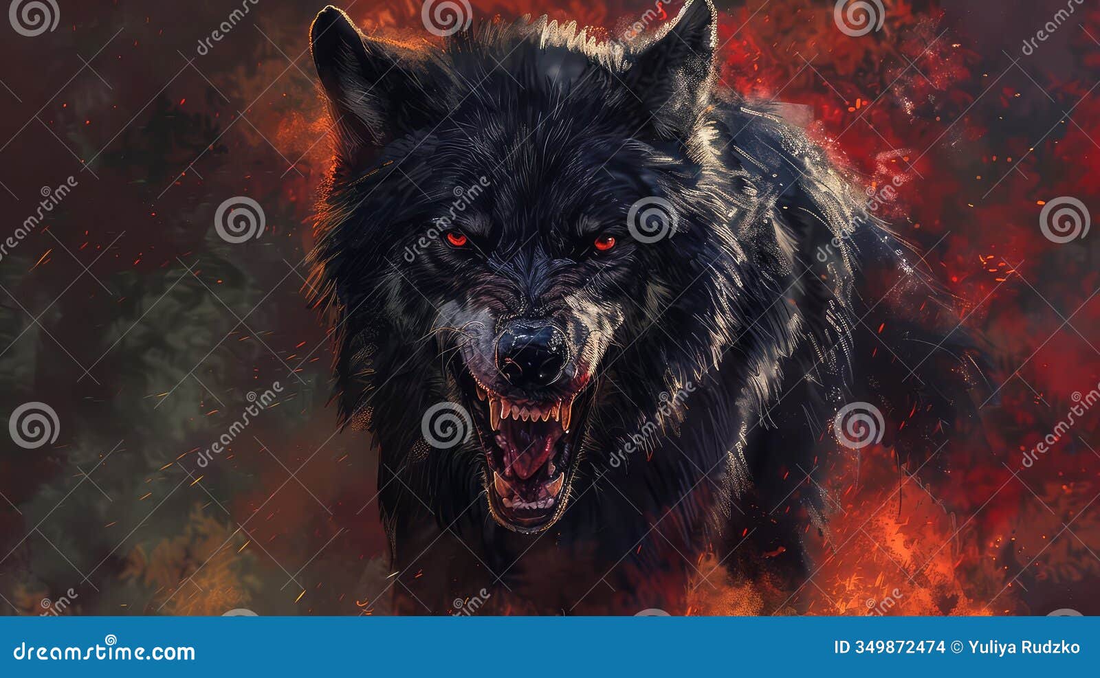Fiery Portrait of an Angry Black Wolf Stock Photo - Image of mysterious ...