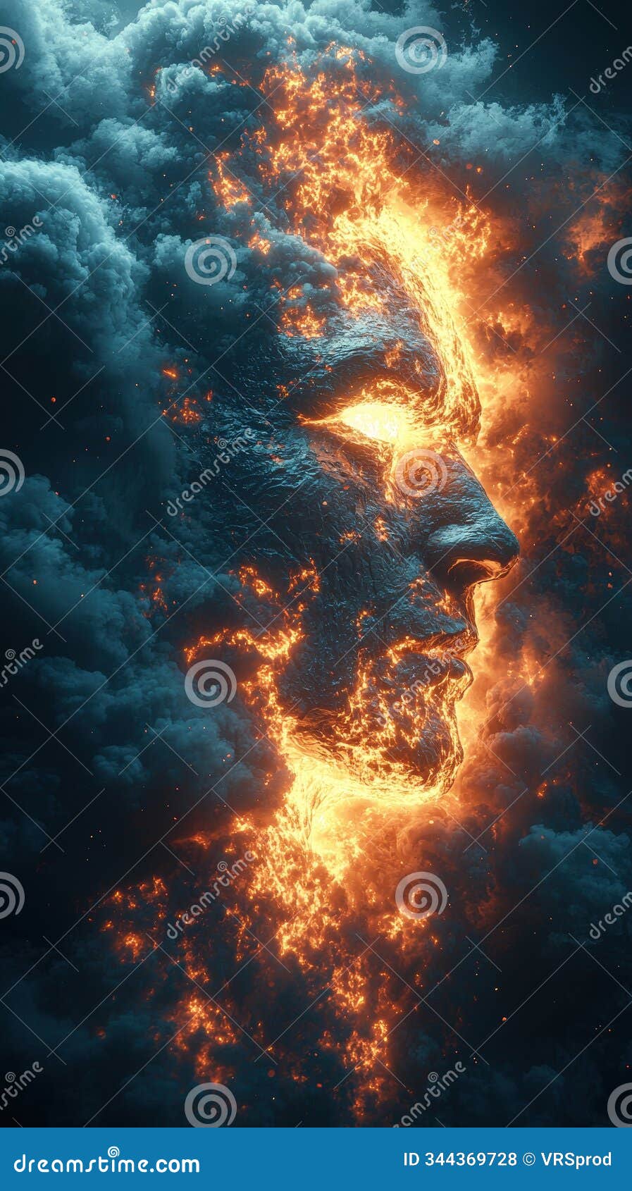 Fiery Profile of a Face Emerging from Volcanic Smoke Stock Photo ...