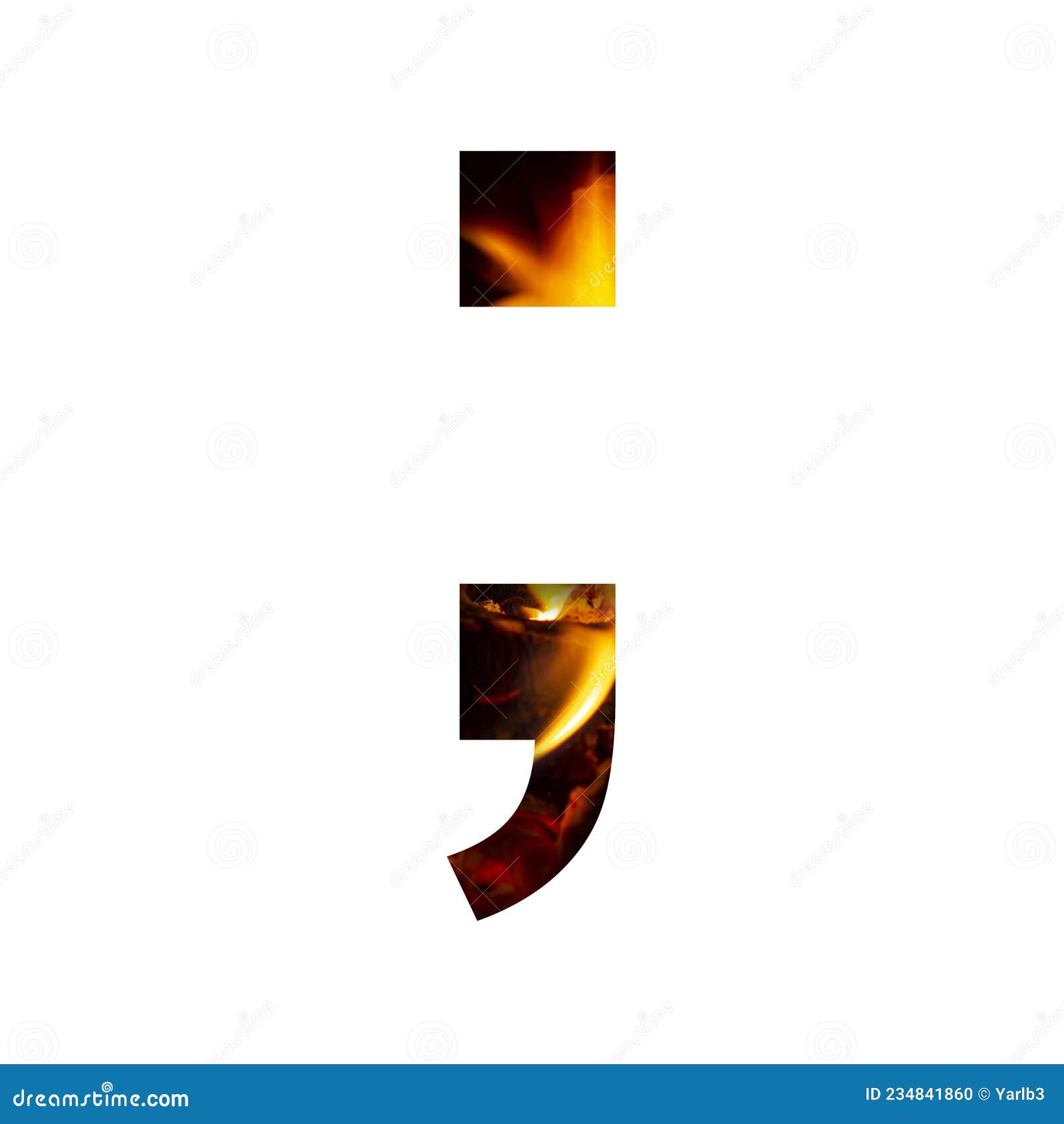 Fiery Punctuation Marks Dot and Comma from White Paper on a Background ...