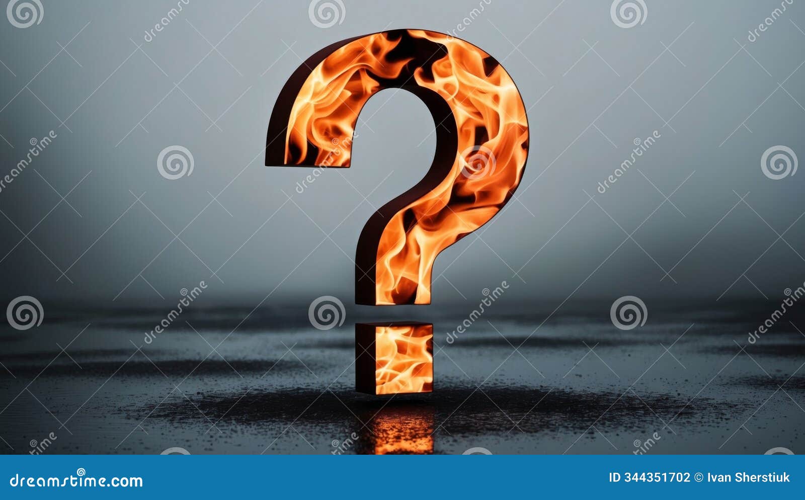 Fiery Question Mark on Wet Ground in Dark Atmosphere. Stock Photo ...