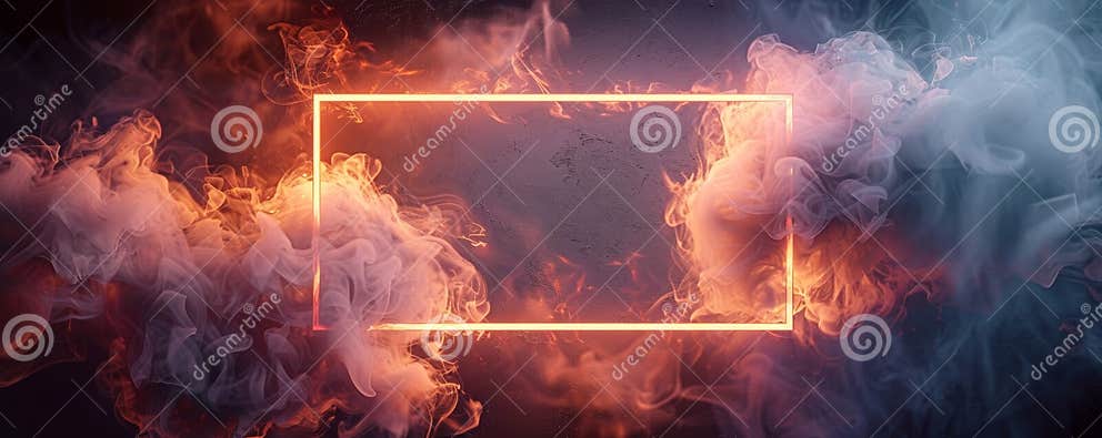 Fiery Rectangular Frame Engulfed in Smoke, Abstract Background with ...