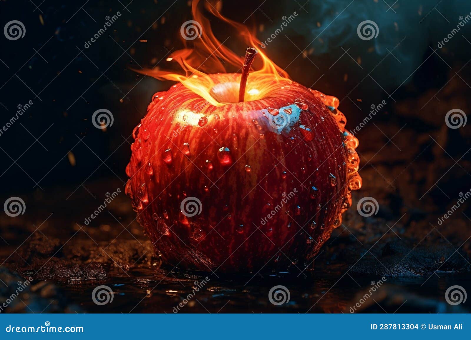 Flaming Apple With Dynamic Fire Effects On Dark Background Stock Photo ...