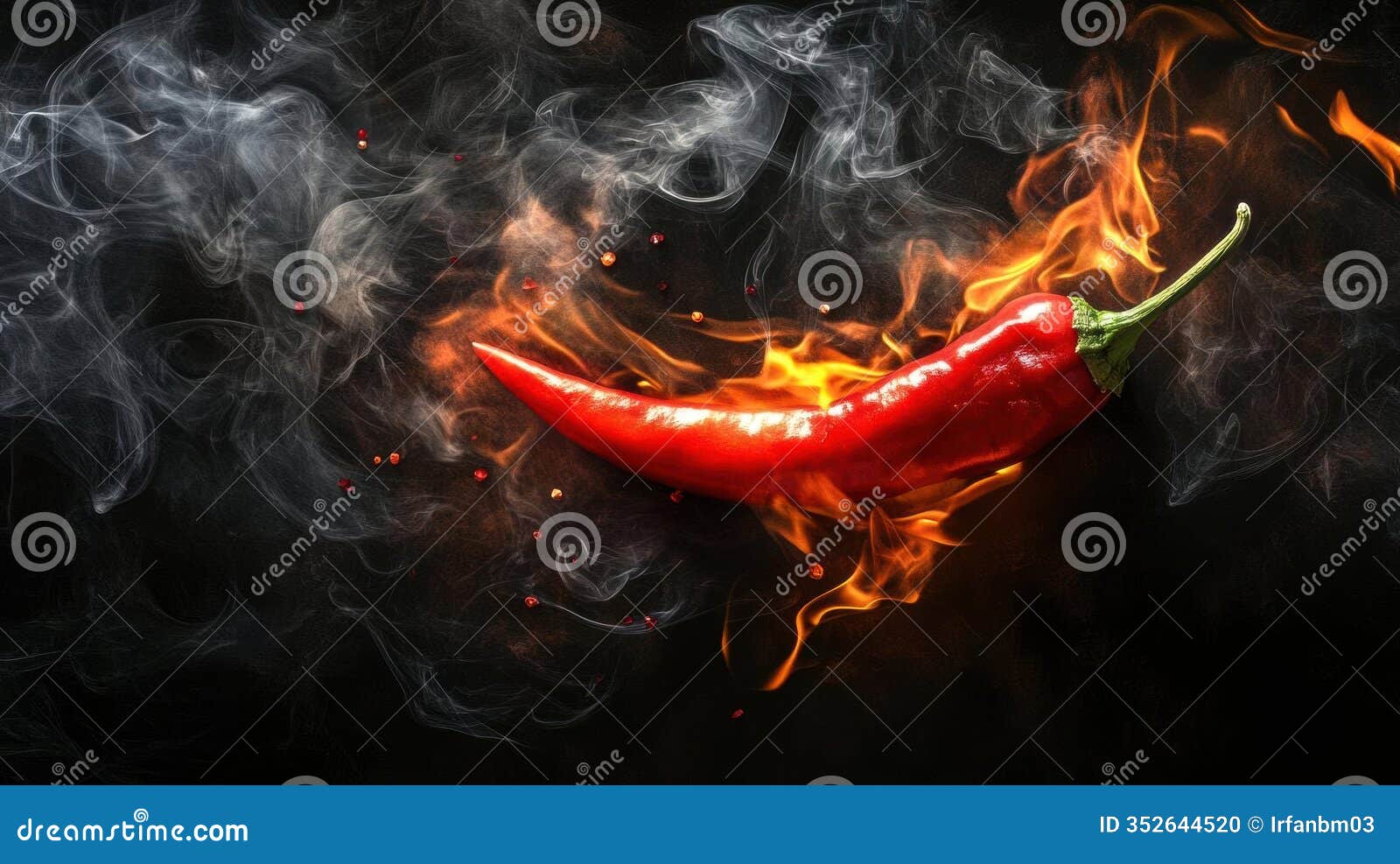 Fiery Red Chili Pepper in Flames and Smoke Stock Photo - Image of ...
