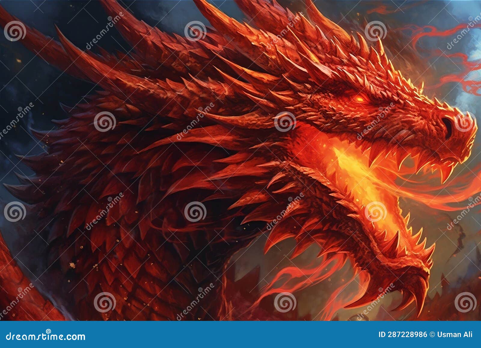 Fiery Red Dragon Artwork. Generative AI Stock Illustration ...