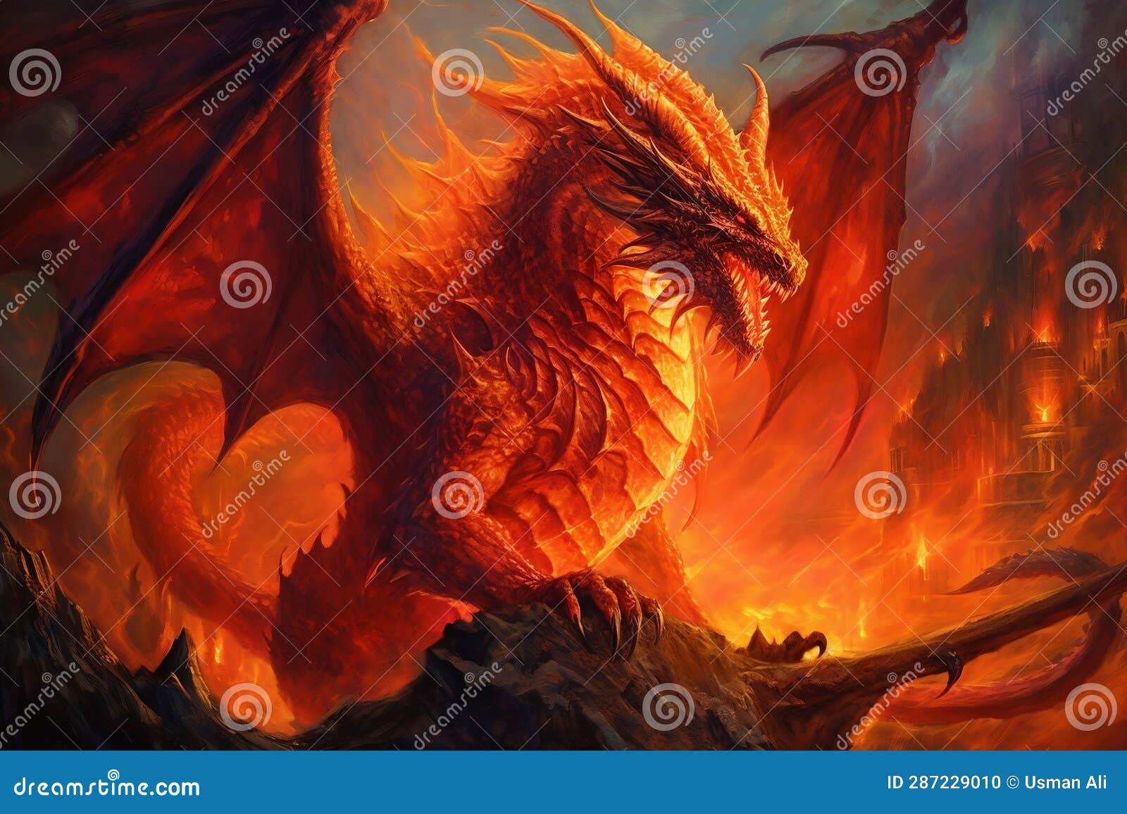 Fiery Red Dragon Artwork. Generative AI Stock Illustration ...