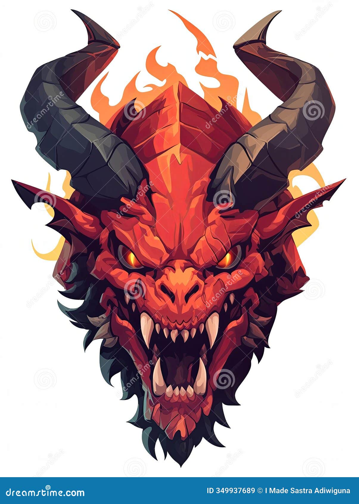 Fiery Red Dragon Head with Sharp Horns and Teeth, Intense Expression ...