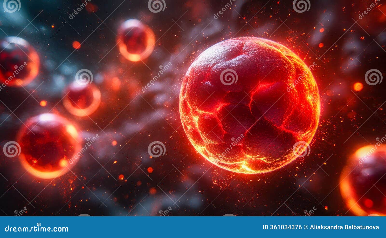 A Fiery Red Glowing Cell Floating in a Dark Space, Representing ...