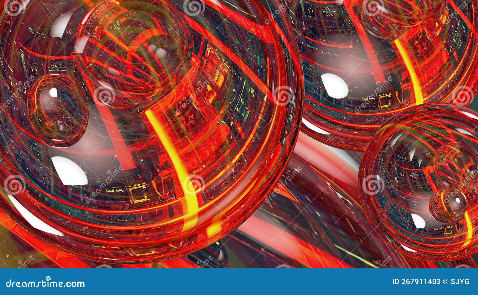 Fiery Red Reflection of Several Glass Spheres in Water Abstract ...