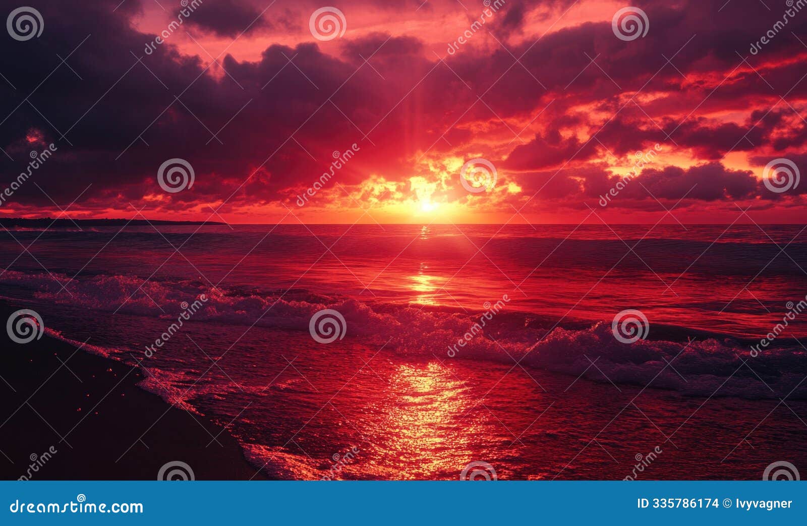 Fiery Red Sunset Casting a Warm Glow Over the Beach Stock Photo - Image ...