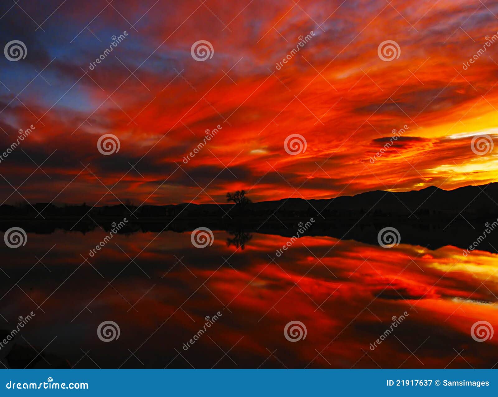 Fiery Red Sunset Reflection Stock Image - Image of yellow, breathtaking ...