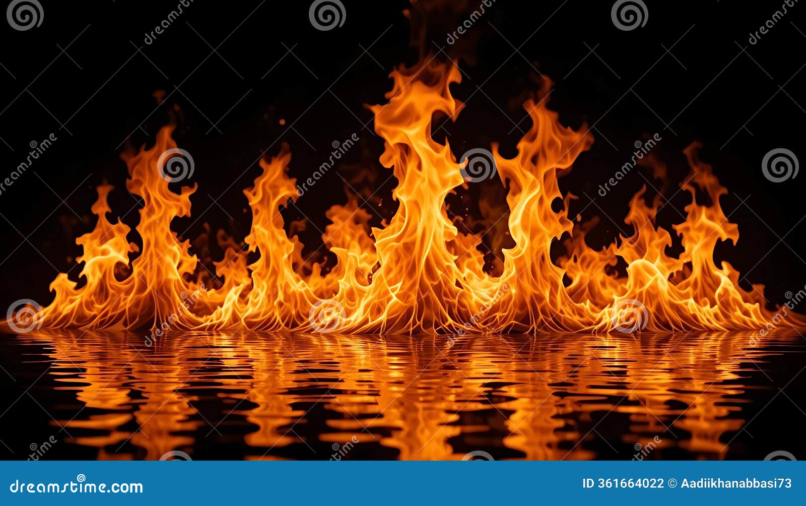 Fiery Reflections: Burning Flames Mirrored in Water, Isolated Black ...