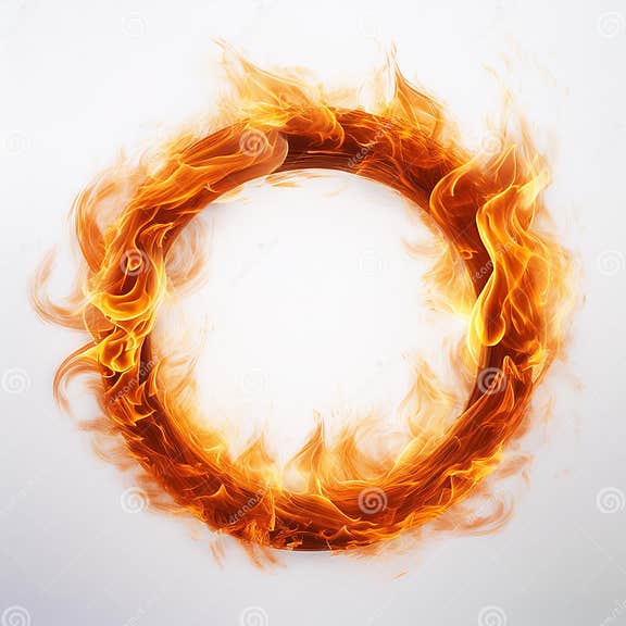 Fiery Ring of Fire Flames on White Background. Blurred Motion. Abstract ...