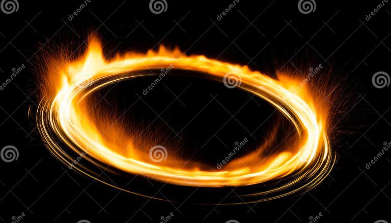 Fiery Ring of Flames on Black Background. Blurred Motion Stock ...