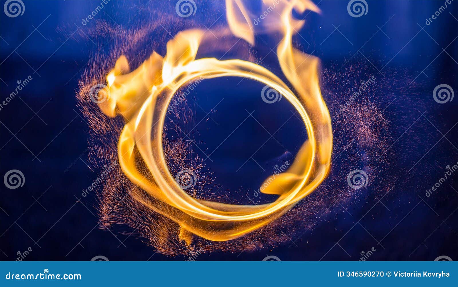 Fiery Ring of Flames on Blue Background. Blurred Motion Stock ...
