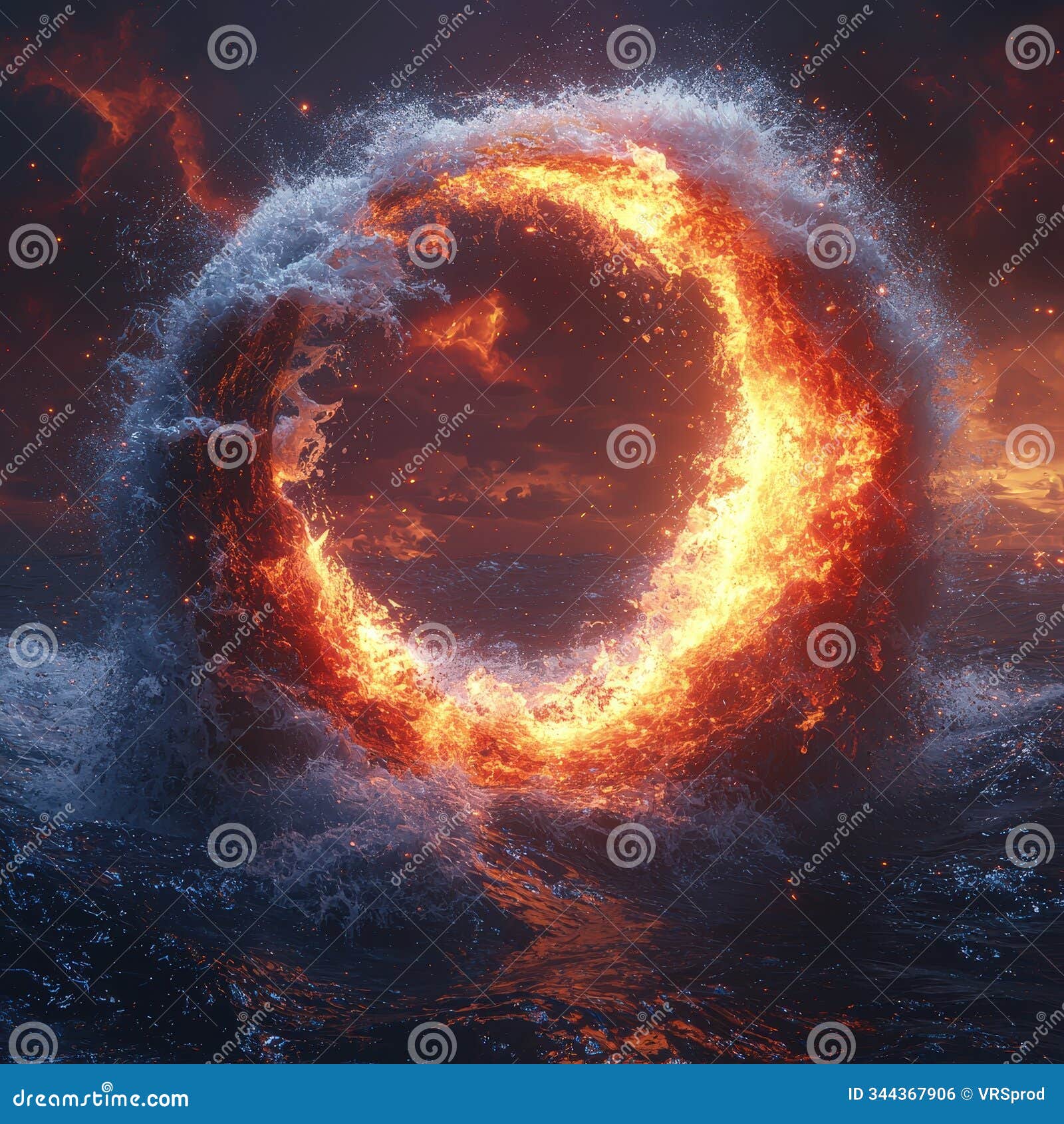 Fiery Ring of Water and Flames in Ocean Setting Stock Photo - Image of ...