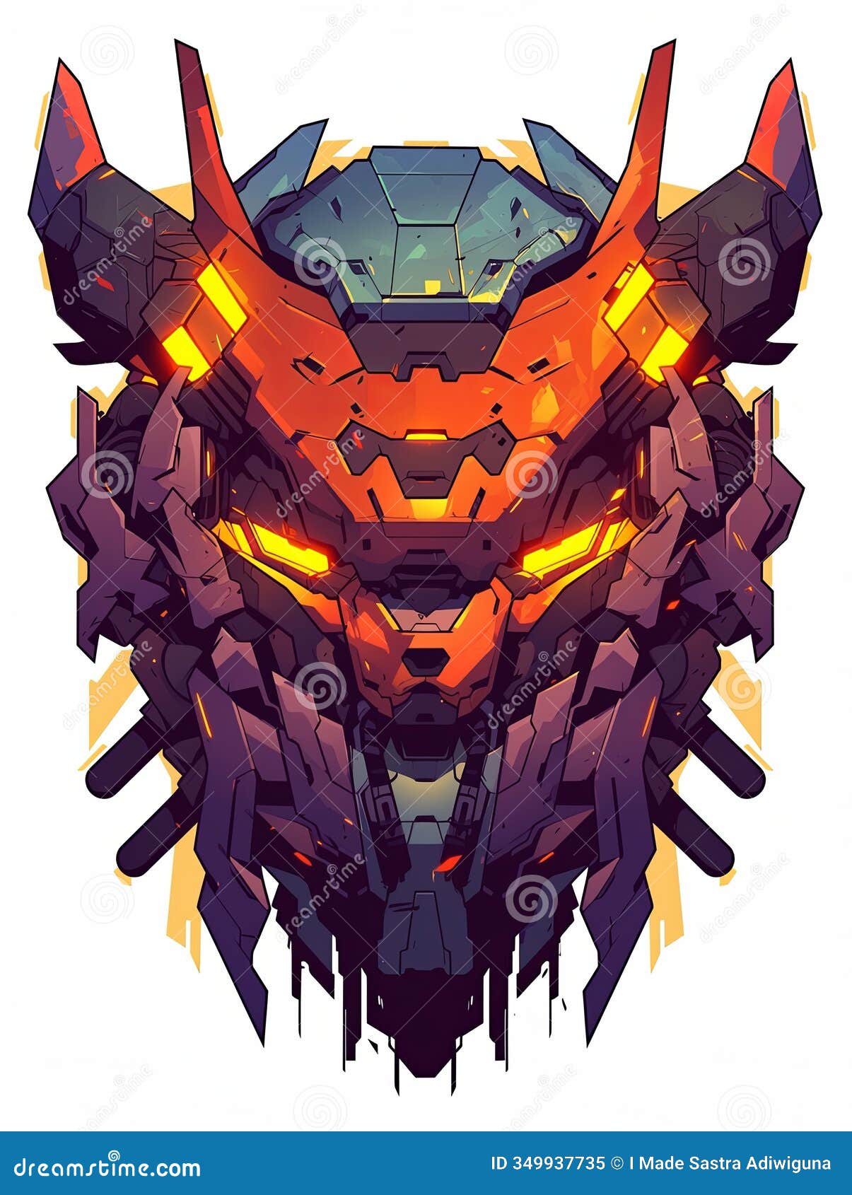 Fiery Robotic Fox Head, Digital Illustration Stock Illustration ...