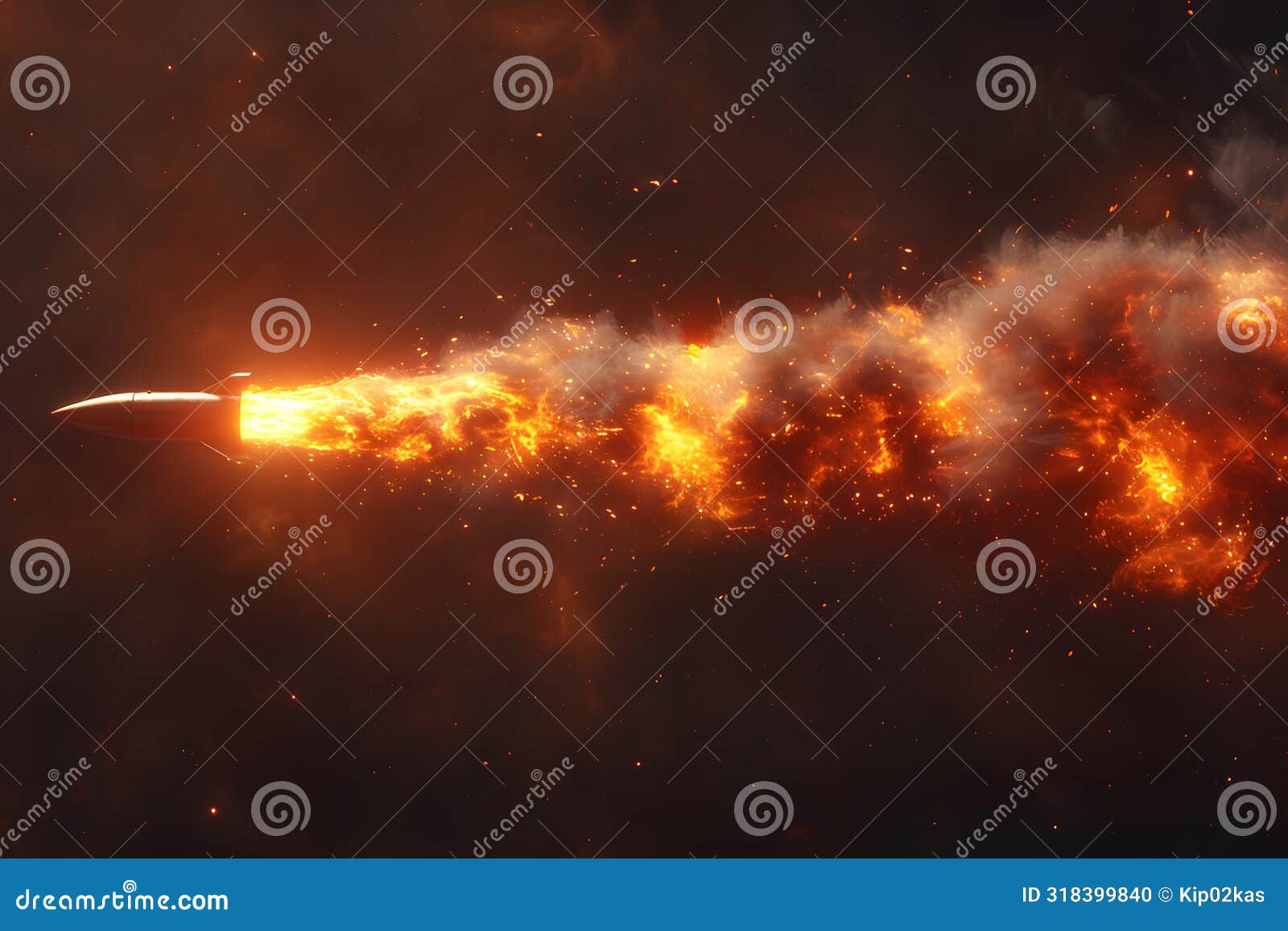 Fiery Rocket Launch Engulfed in Flames Against Black Background ...