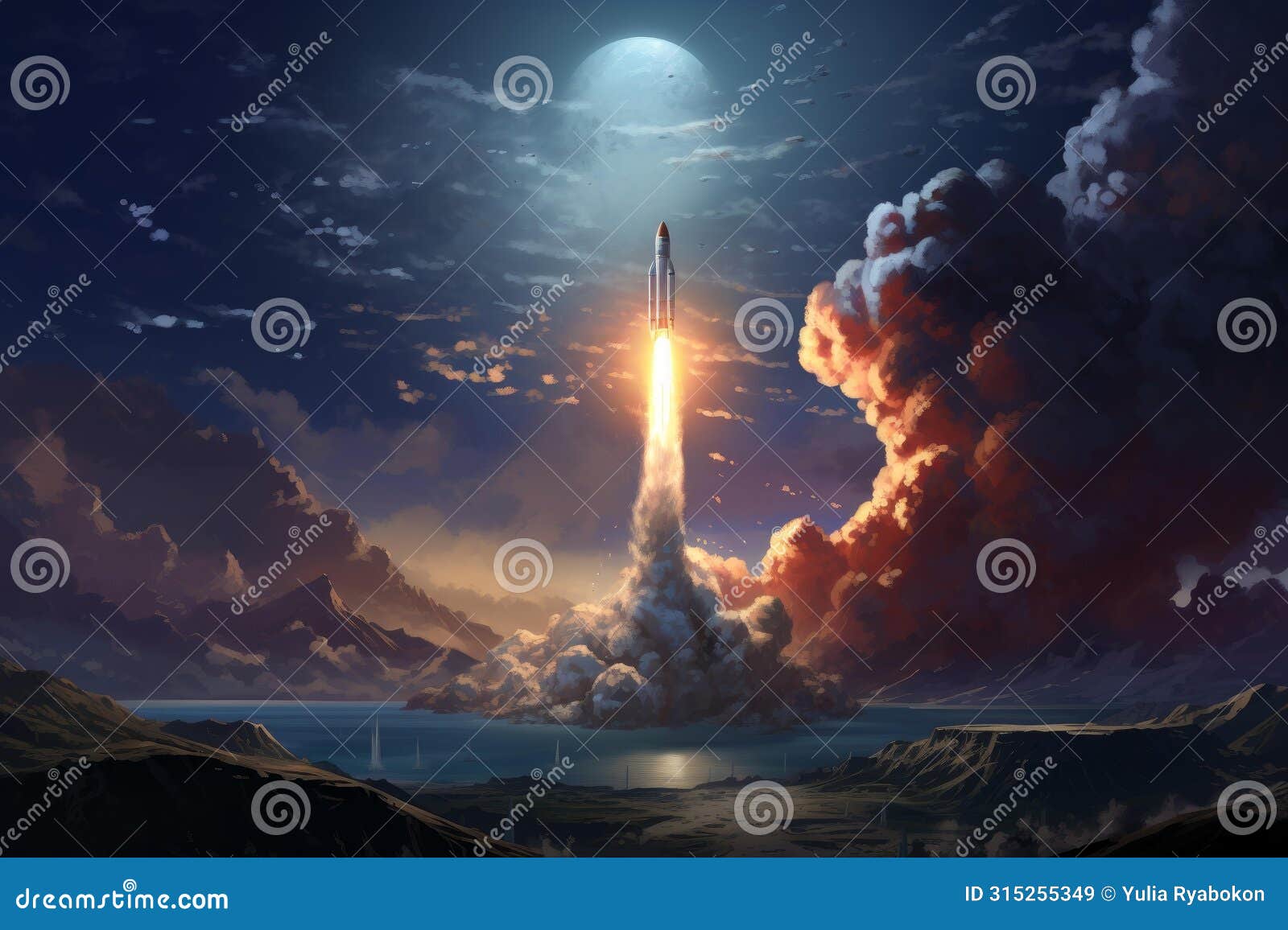 A Fiery Rocket Engine Ignites Generating Immense Power And Launching ...