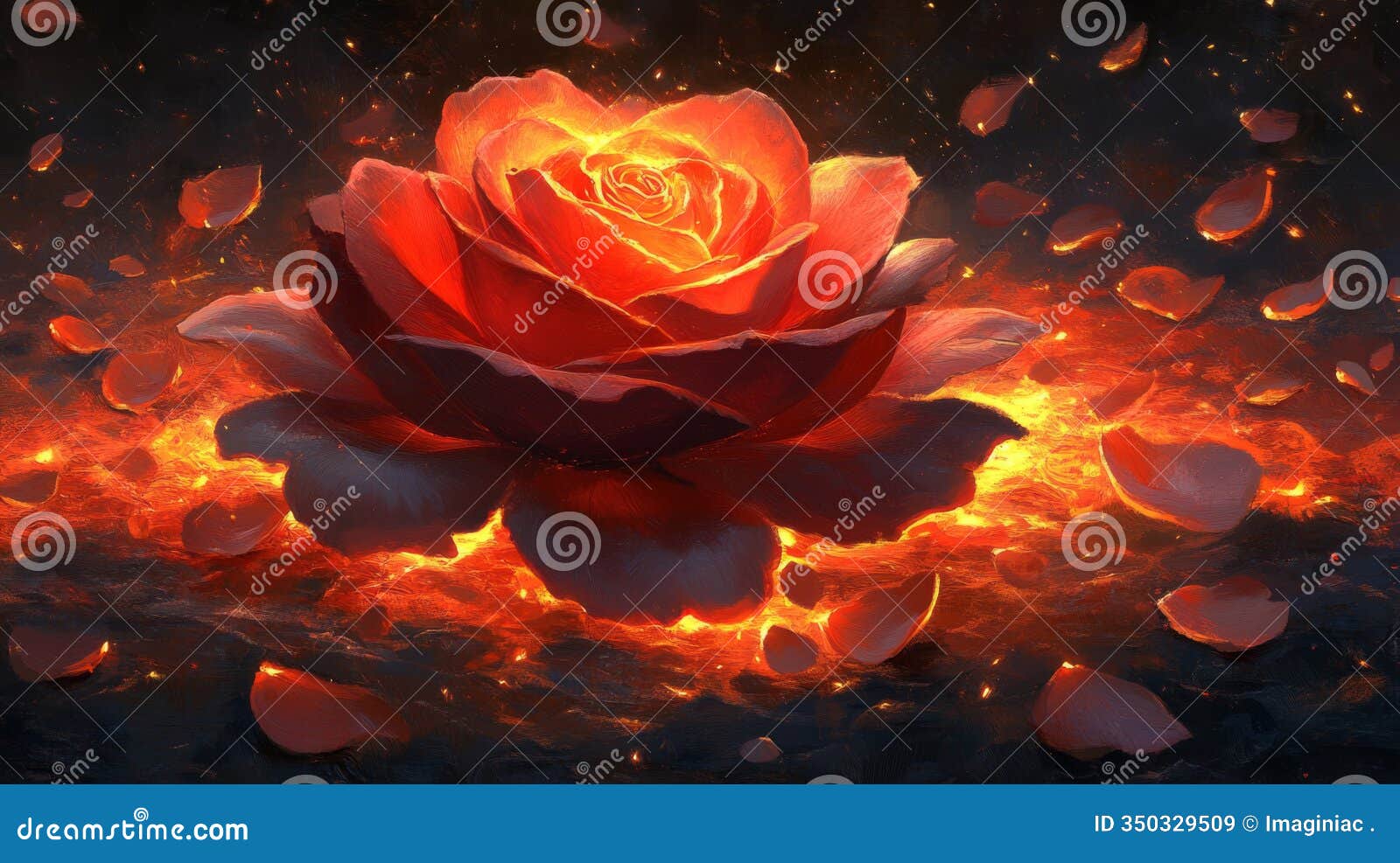 Fiery Rose Blooms from Molten Lava Embers Stock Illustration ...