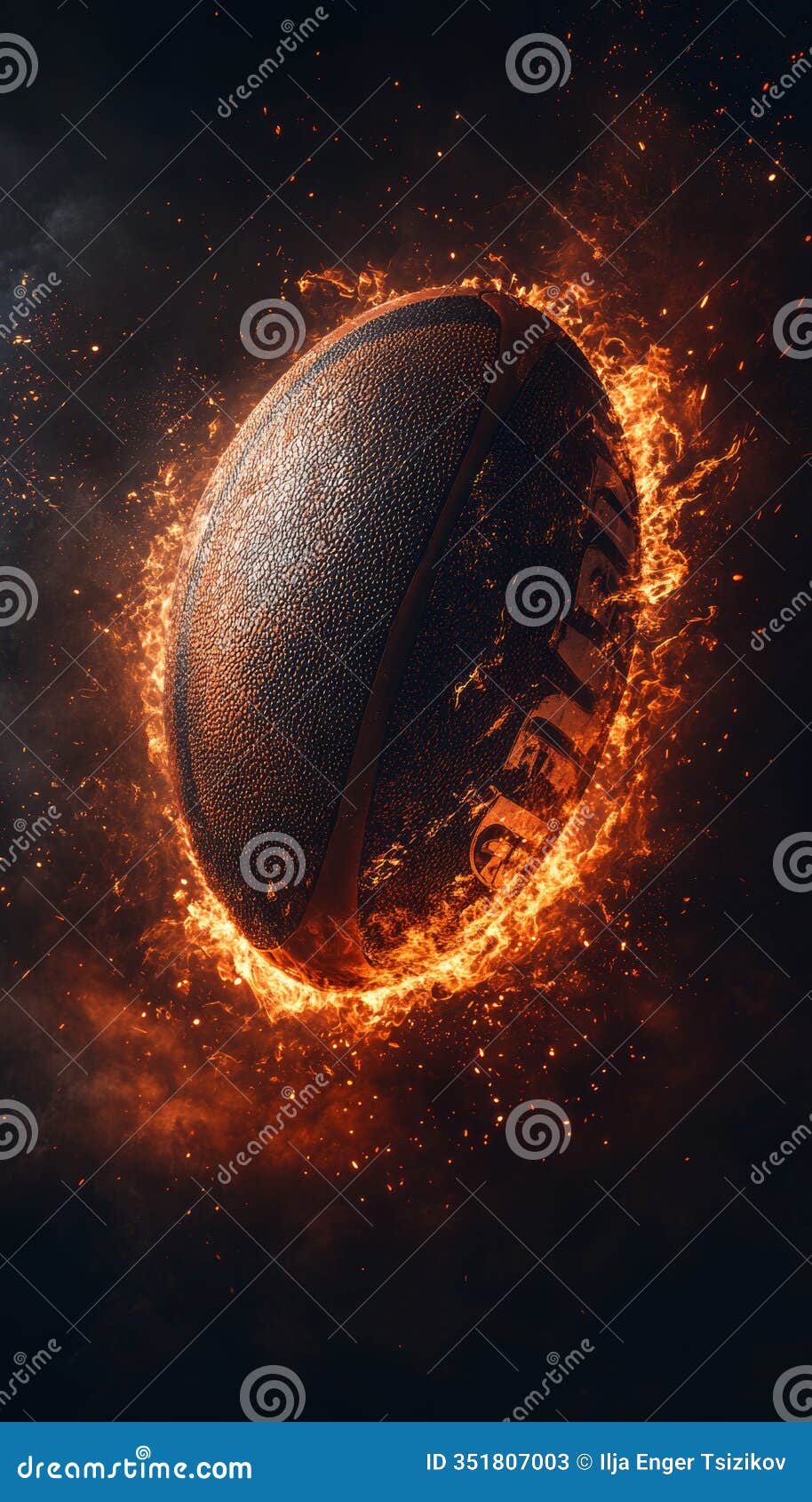 Fiery Rugby Ball Engulfed in Flames on a Dramatic, Dark Background ...