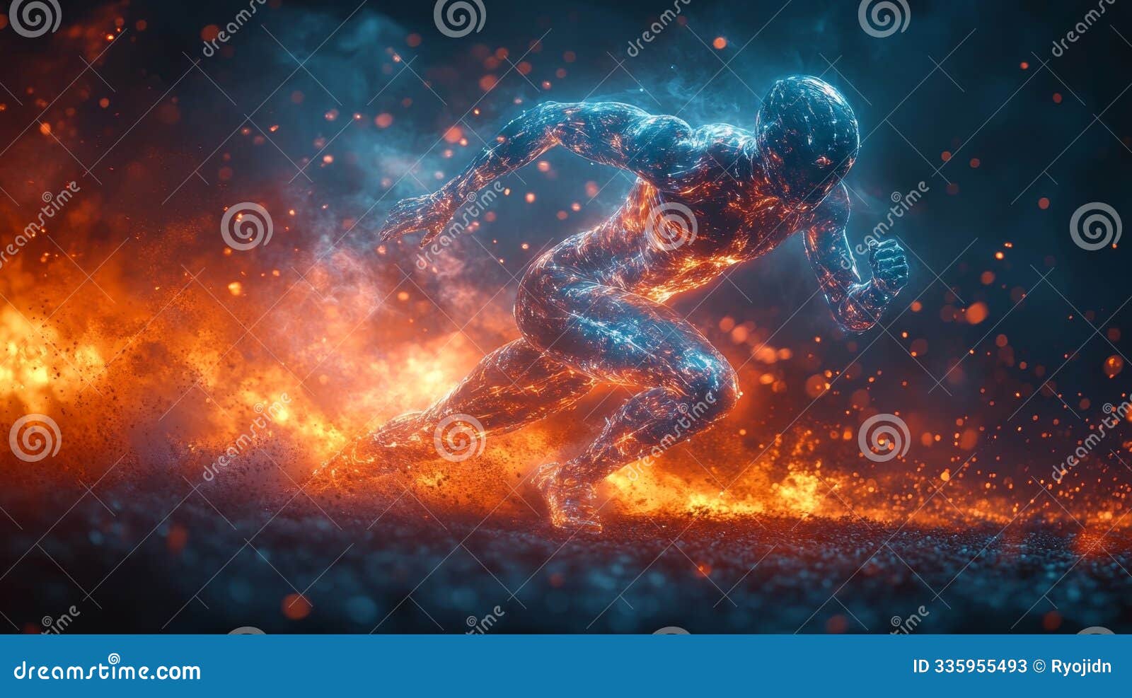 Fiery Runner stock illustration. Illustration of sparks - 335955493