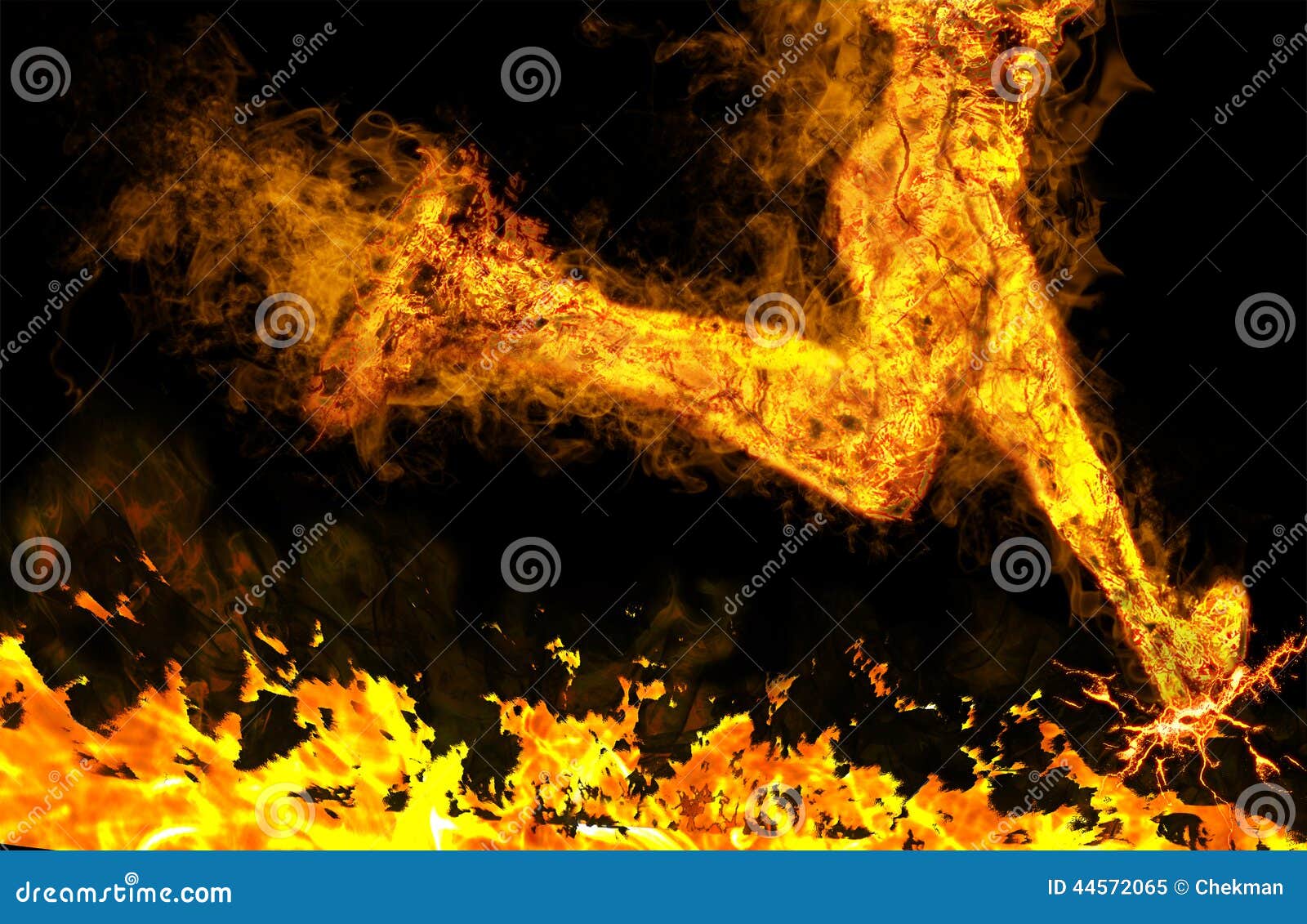 Fiery Running Man on a Black Background Stock Image - Image of fiery ...