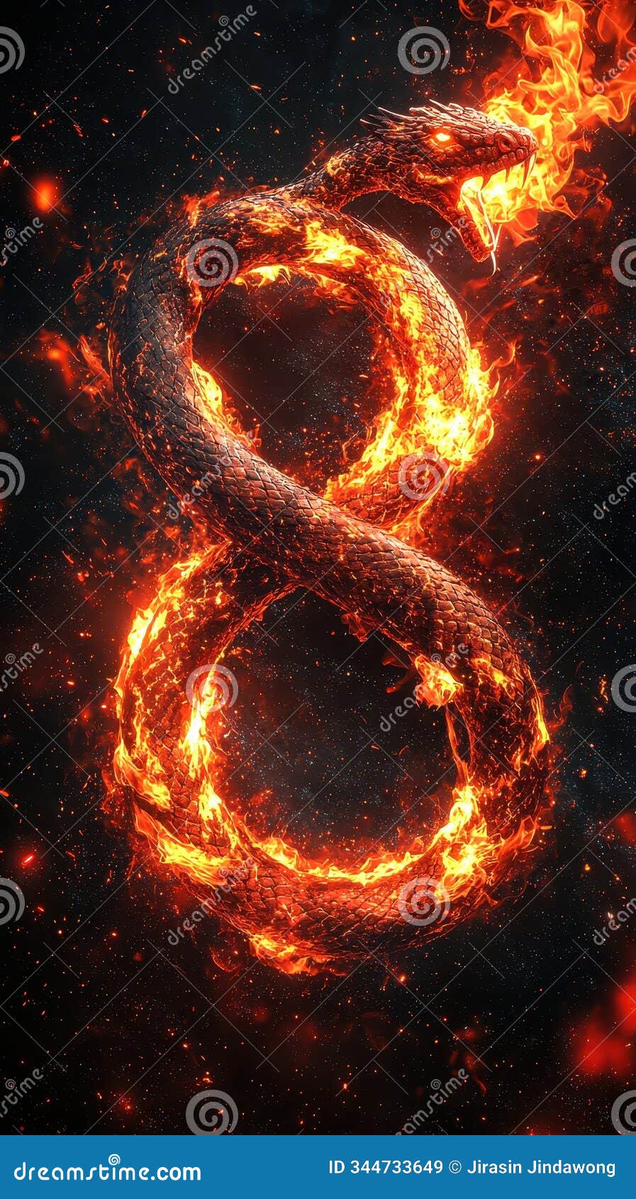 A Fiery Serpent Forms an Infinite Symbol, Representing Eternity, Power ...