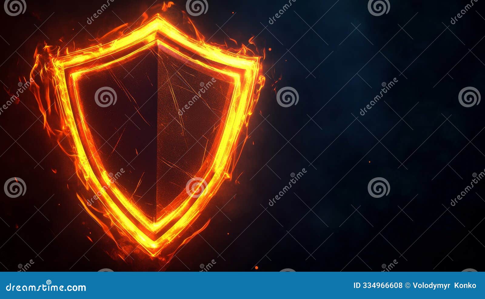 Fiery Shield Glowing Against a Dark Background Stock Photo - Image of ...